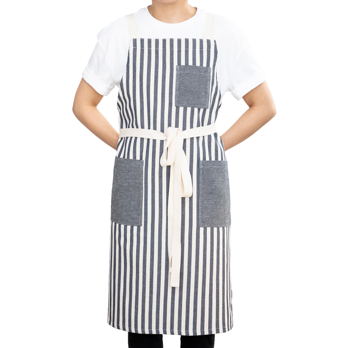 Lightweight Cotton Striped Chef's Kitchen Apron with Chest Pocket | LaCozi