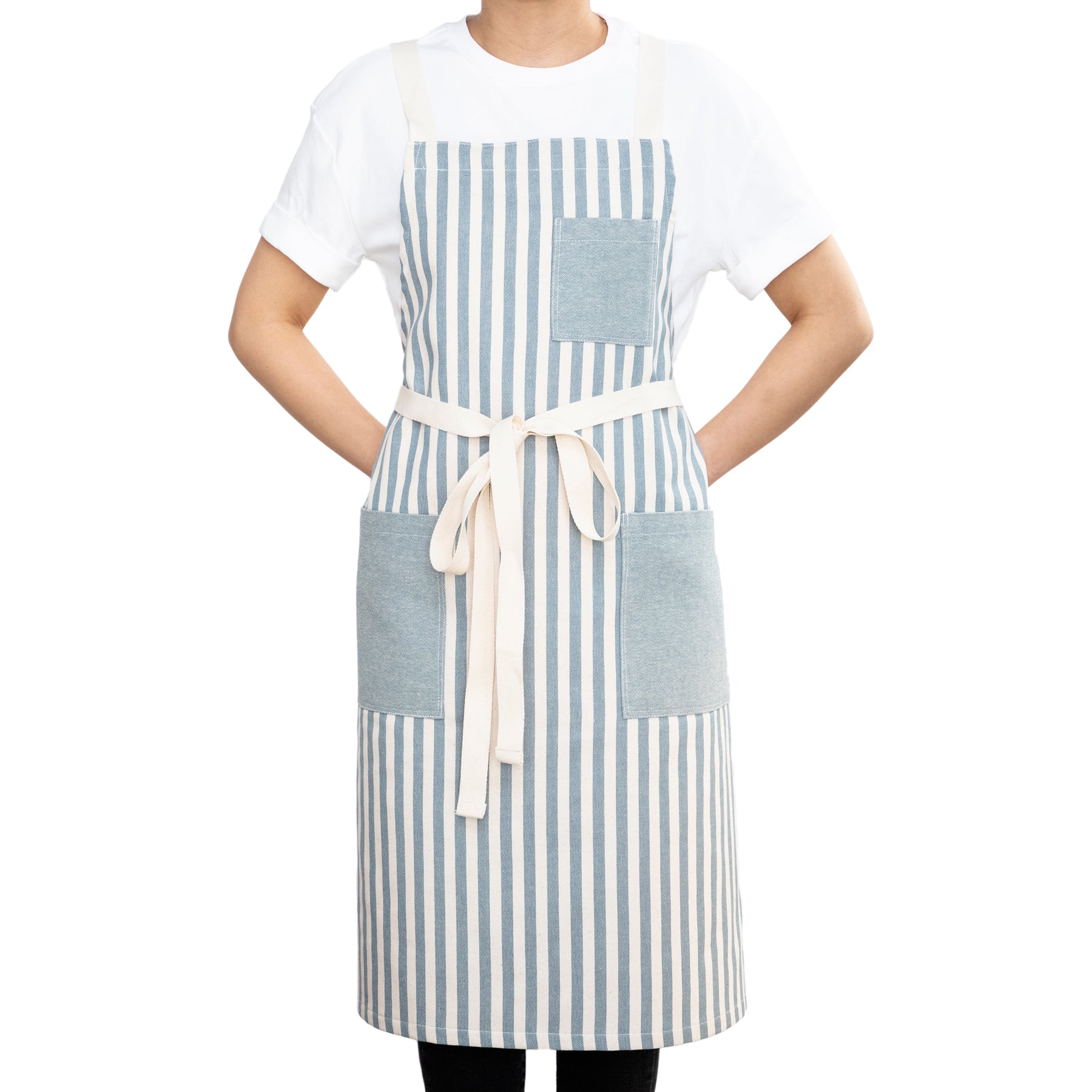 Lightweight Cotton Striped Chef's Kitchen Apron with Chest Pocket | LaCozi